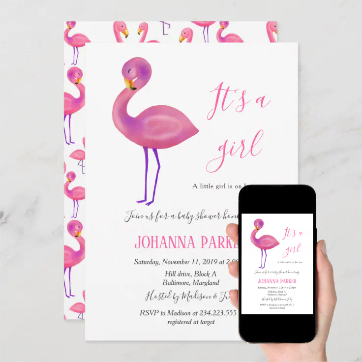 Its A Girl | Pink Flamingo | Baby Shower Invitation | Zazzle