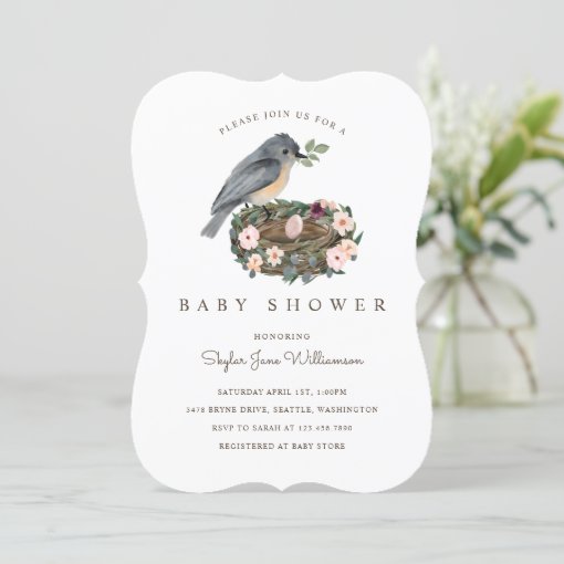 It's A Girl Pink Floral Bird's Nest Baby Shower Invitation | Zazzle