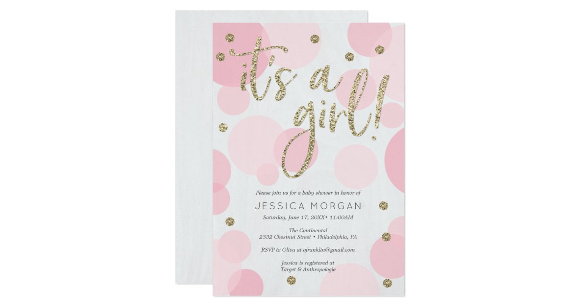 It's A Girl Pink Polka Dot Baby Shower Invitations | Zazzle.com