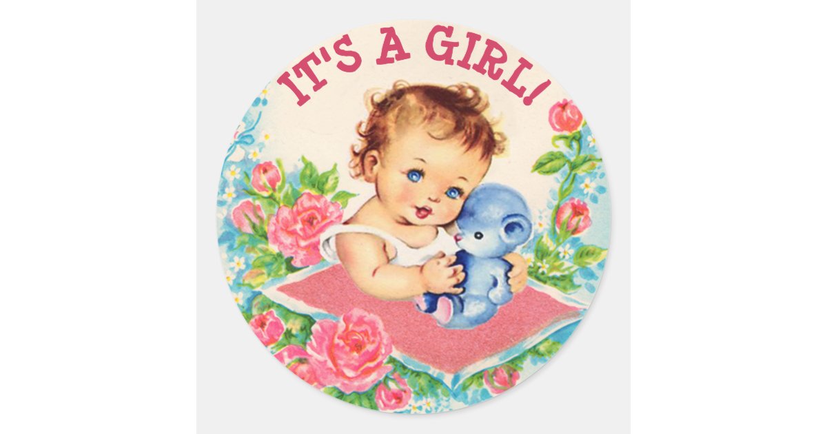 Its a Girl Vintage Baby Shower Stickers | Zazzle