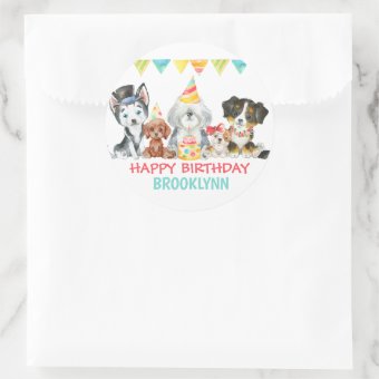 It's a Pawty Puppy Party Happy Birthday Classic Round Sticker | Zazzle