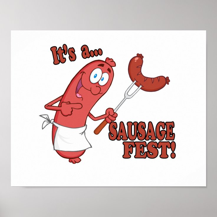 Its a Sausage Fest Funny Sausage Cooking Cartoon Poster | Zazzle
