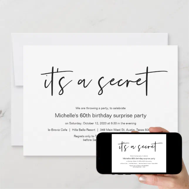 It's a secret, Surprise Birthday Party Invitation | Zazzle