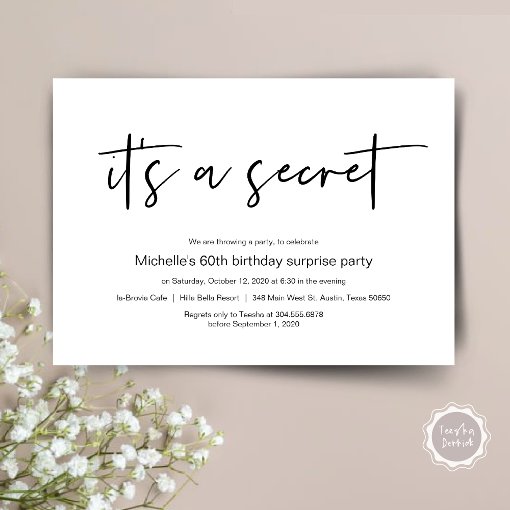 It's a secret, Surprise Birthday Party Invitation | Zazzle