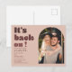 It's back on blush red script photo save the date postcard | Zazzle
