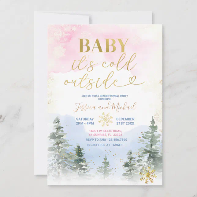 Its Cold Outside Winter Gender Reveal Baby Shower Invitation | Zazzle