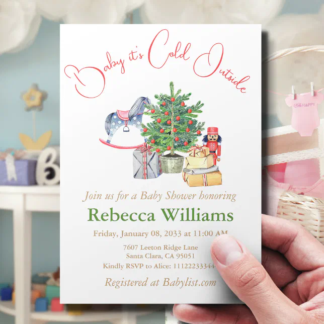 It's Cold Winter Christmas Tree Gifts Baby Shower Invitation | Zazzle