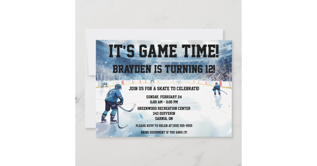 It's Game Time! Ice Hockey Birthday Party Invitation | Zazzle