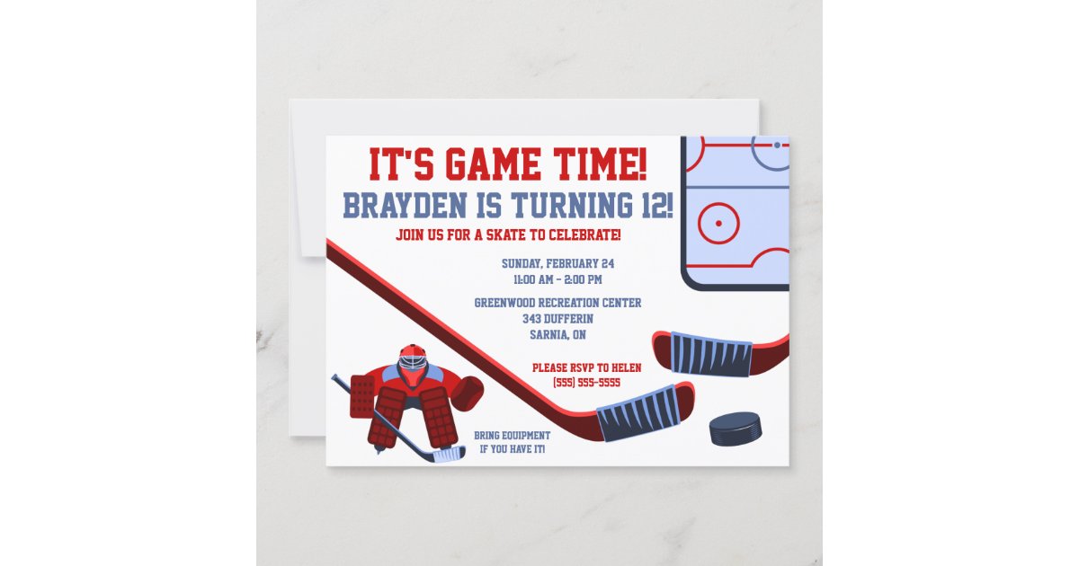 It's Game Time! Ice Hockey Birthday Party Invitation | Zazzle