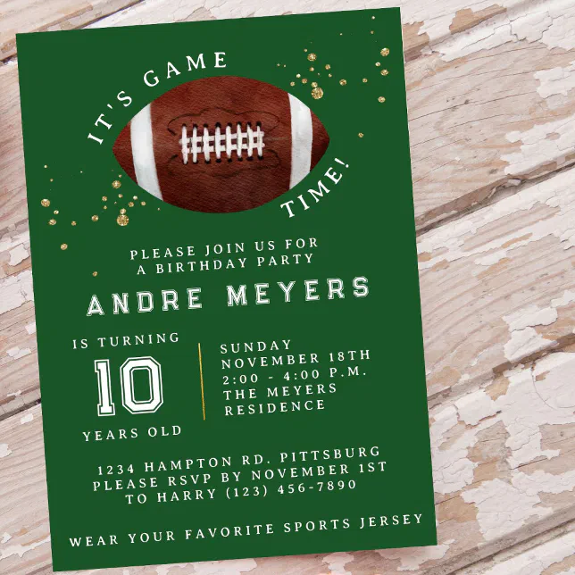 It's Game Time Kids Football Birthday Party Invitation | Zazzle