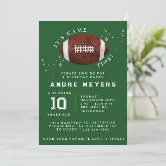 It's Game Time Kids Football Birthday Party Invitation | Zazzle