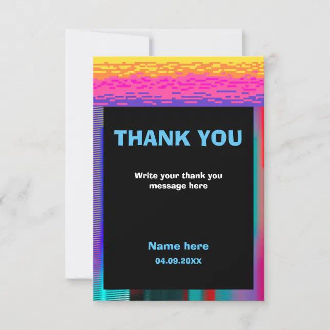 Its Game Time Kids Pixelated Gaming Birthday Thank You Card | Zazzle