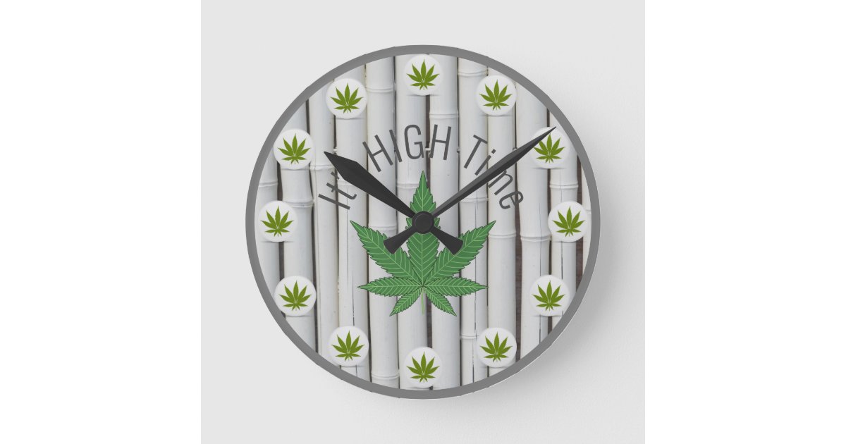 It's High Time Weed Leaf White Bamboo Custom Round Clock | Zazzle