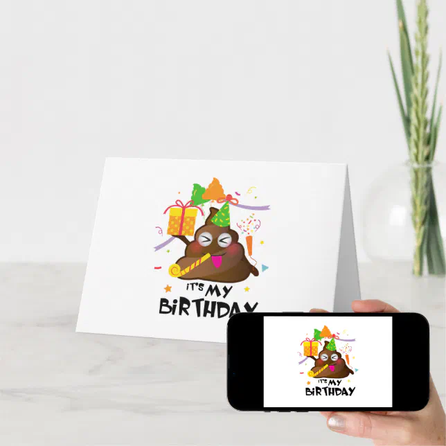 It's My Birthday Poop Emoji kids Girl Party Card | Zazzle