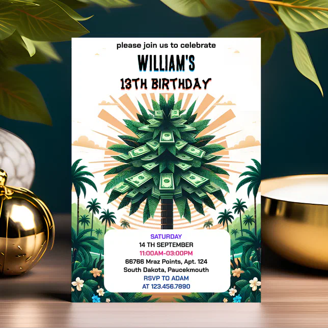 Its Nature Cool Cash Only Money Tree 13th Birthday Invitation | Zazzle