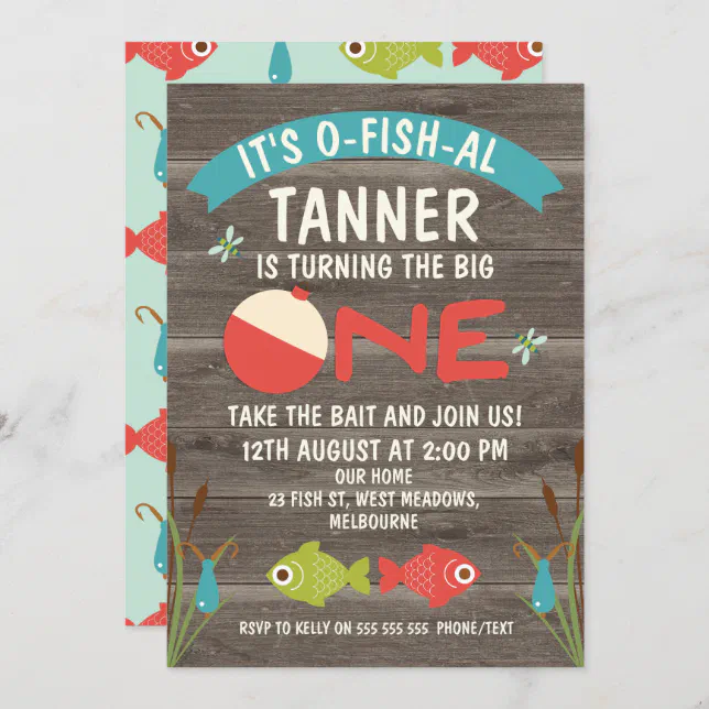 It's O-fish-al Fishing 1st Birthday Invitation | Zazzle