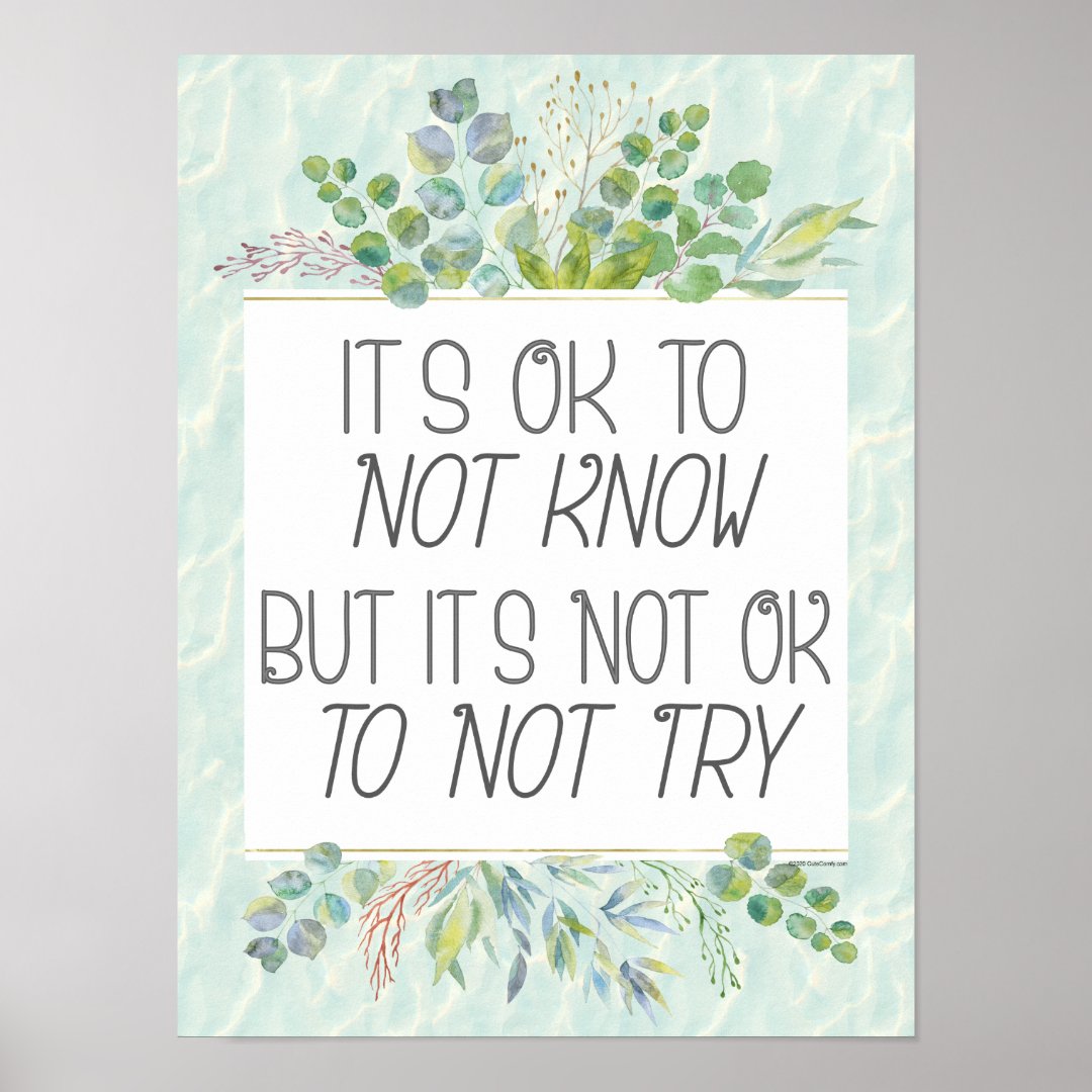 It's Ok to Not Know but it's Not Ok to Not Try Poster | Zazzle