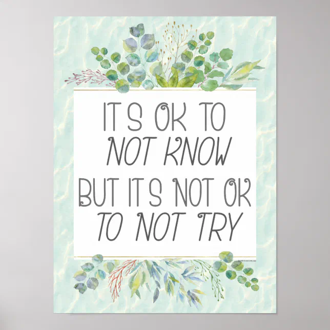 It's Ok to Not Know but it's Not Ok to Not Try Poster | Zazzle