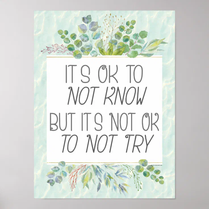 It's Ok to Not Know but it's Not Ok to Not Try Poster | Zazzle