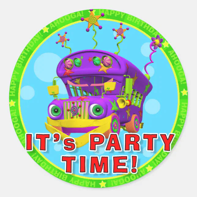 It's Party Time! Birthday Stickers with Buster | Zazzle