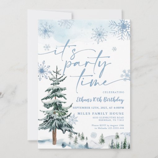 It's party time, blue winter birthday invitation | Zazzle
