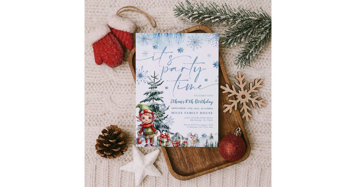 It's party time Christmas birthday invitation | Zazzle