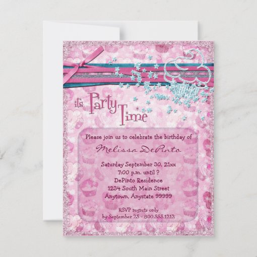 It's Party Time Fancy Pink Cupcake Invitations | Zazzle