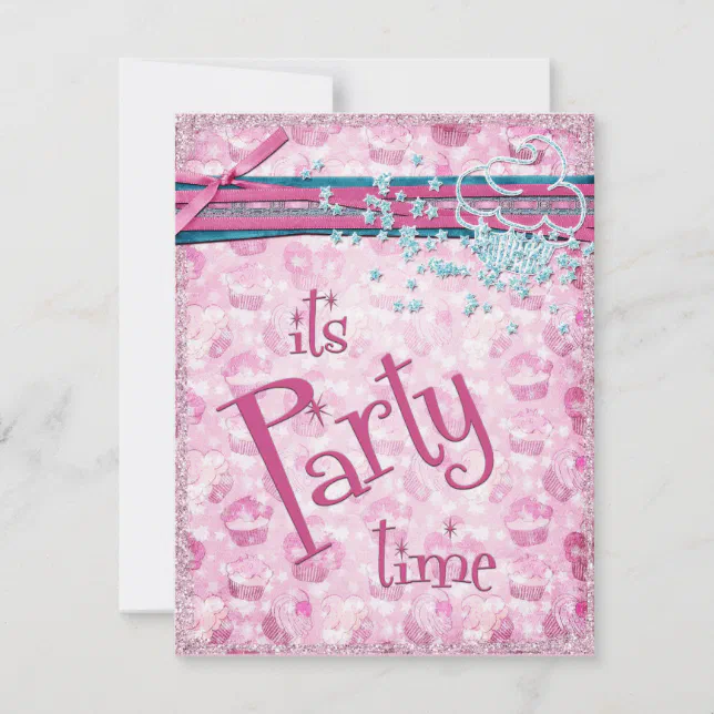 It's Party Time Fancy Pink Cupcake Invitations | Zazzle