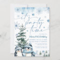 It's party time Penguin winter birthday invitation | Zazzle