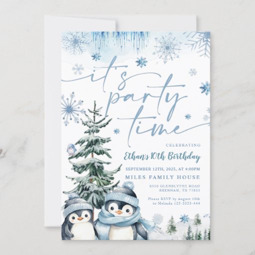 It's party time Penguin winter birthday invitation | Zazzle
