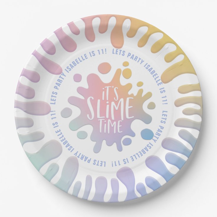 It's slime time rainbow slime party paper plates | Zazzle