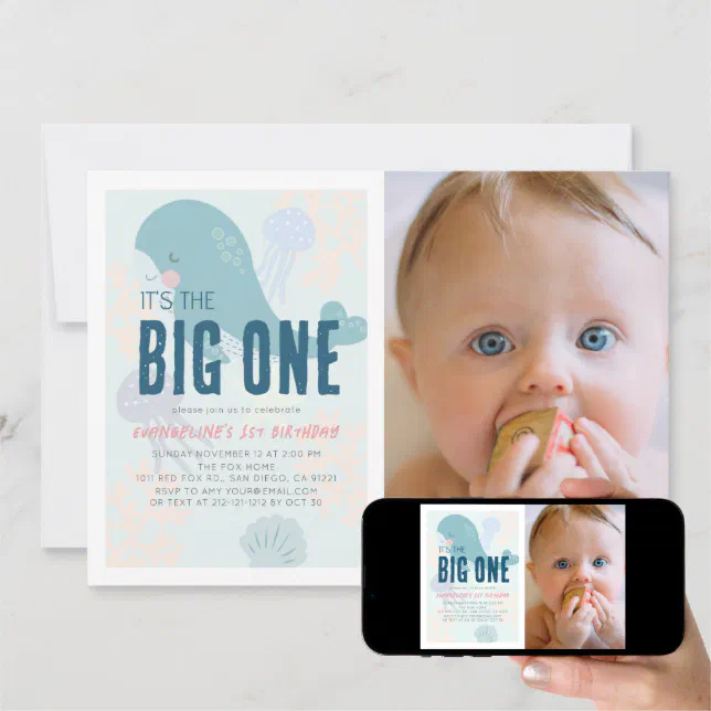 It's the Big One Blue Whale 1st Birthday Photo Invitation | Zazzle