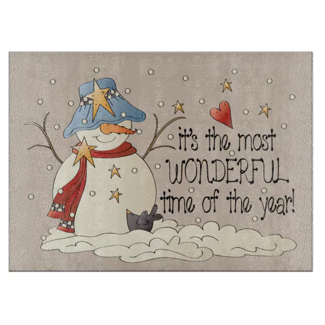 It's the most wonderful time of the year snowman cutting board | Zazzle