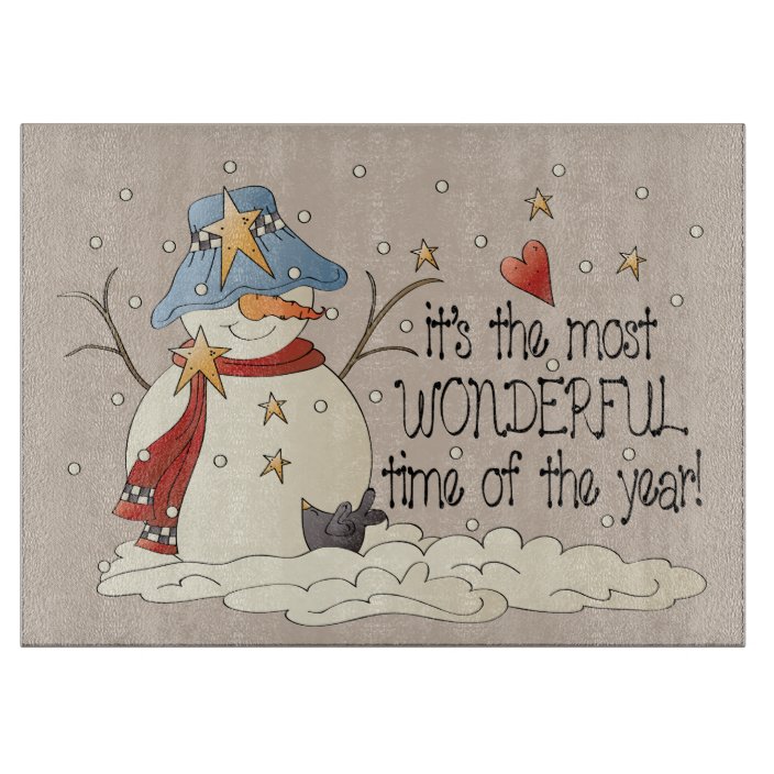 It's the most wonderful time of the year snowman cutting board | Zazzle