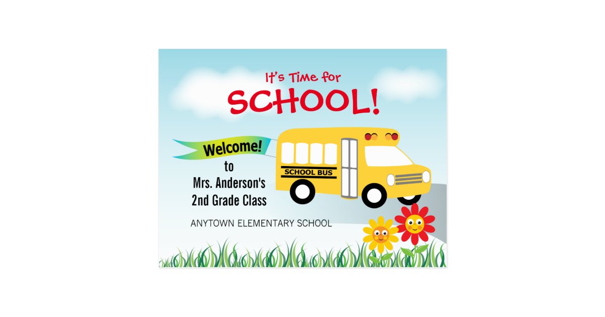 It's Time for School, Back to School Bus Postcard | Zazzle.com