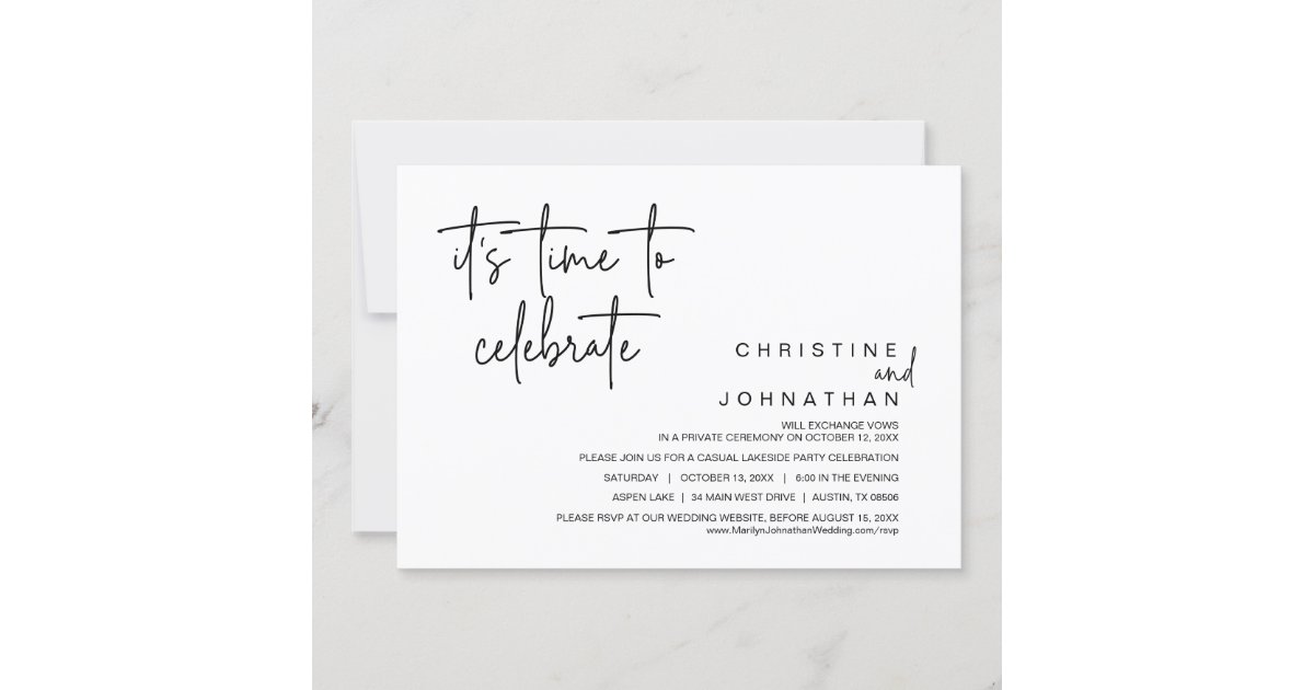 It's time to celebrate, Wedding Elopement Party Invitation | Zazzle