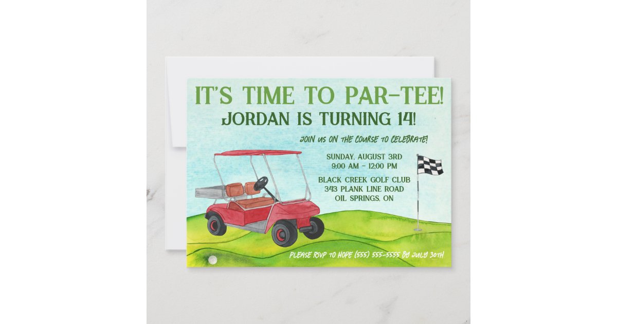 It's Time to Par-Tee! Golf Themed Birthday Party Invitation | Zazzle