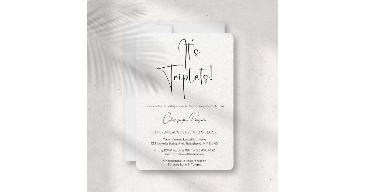 It's Triplets Modern Script Baby Shower Invitation | Zazzle