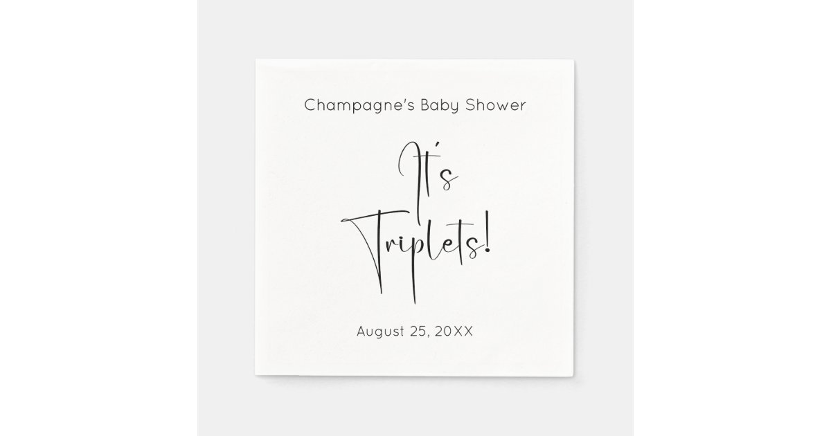 It's Triplets Modern Script Baby Shower Napkins | Zazzle