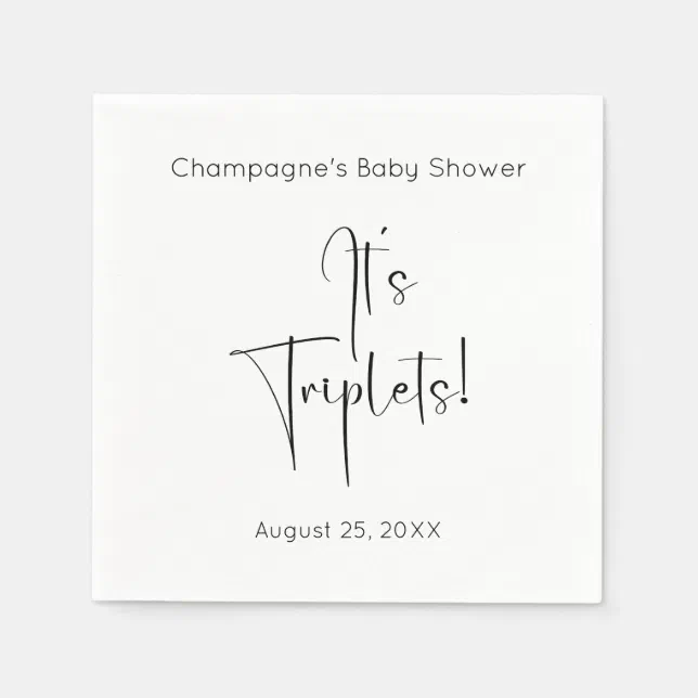It's Triplets Modern Script Baby Shower Napkins | Zazzle