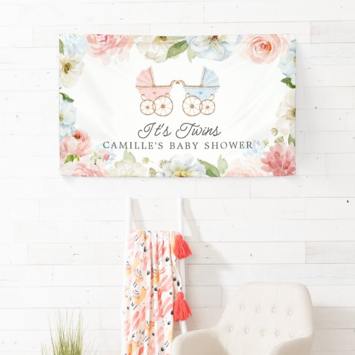 It's Twins Baby Shower Blue Pink Floral Welcome Banner | Zazzle