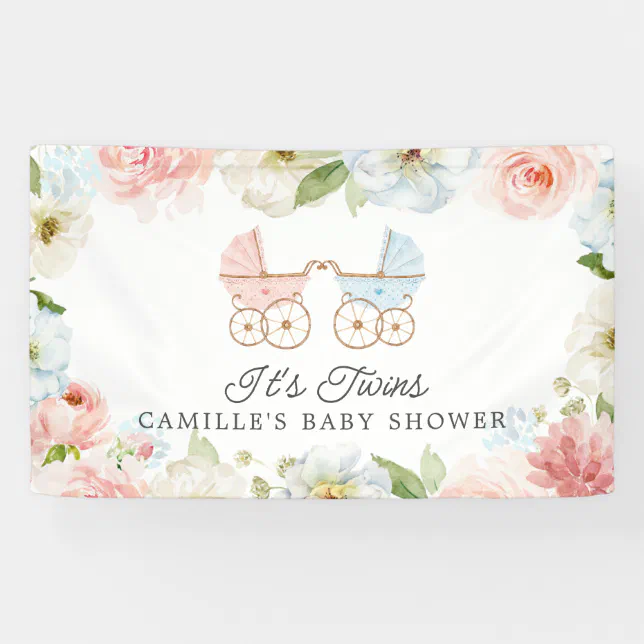 It's Twins Baby Shower Blue Pink Floral Welcome Banner | Zazzle