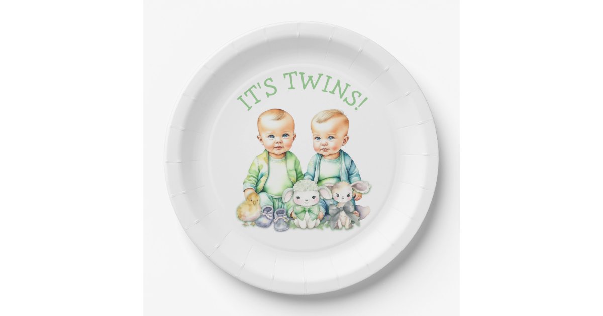 It's Twins! Cute boy twins Baby Shower Paper Plates | Zazzle