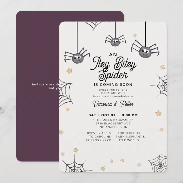 Itsy Bitsy Spider Girl Halloween Baby Shower Invitation | Zazzle