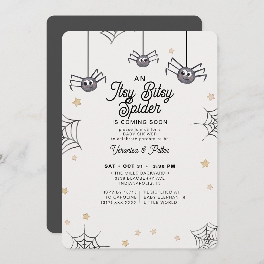 Itsy Bitsy Spider Neutral Halloween Baby Shower Invitation | Zazzle