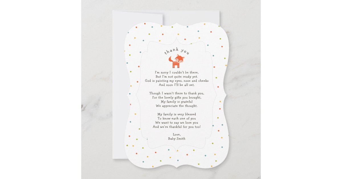 Itty Bitty Fox thank you note with poem | Zazzle