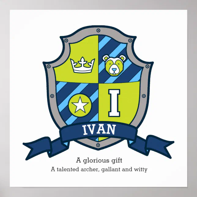 Ivan boys name meaning bear letter I green crest Poster | Zazzle