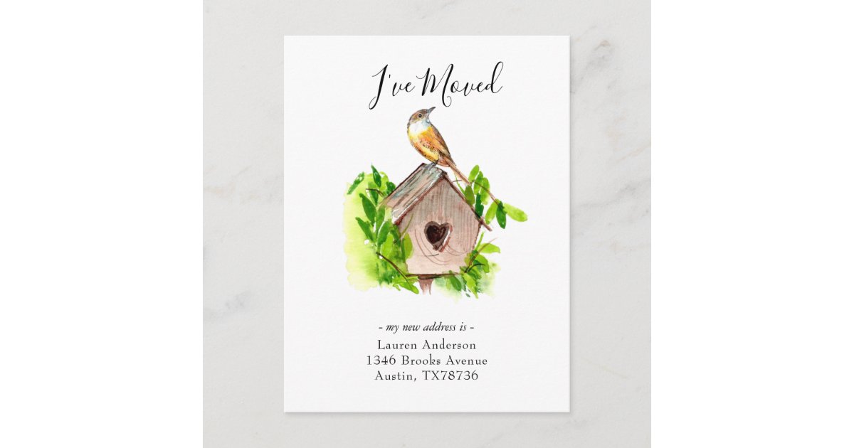 I've Moved Bird house Moving announcement Postcard | Zazzle