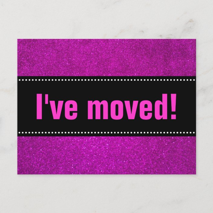 I've moved postcards | black and faux pink glitter | Zazzle.com