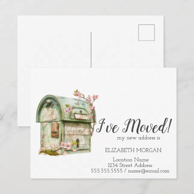 I've Moved,Vintage Mailbox Flowers Announcement Postcard | Zazzle